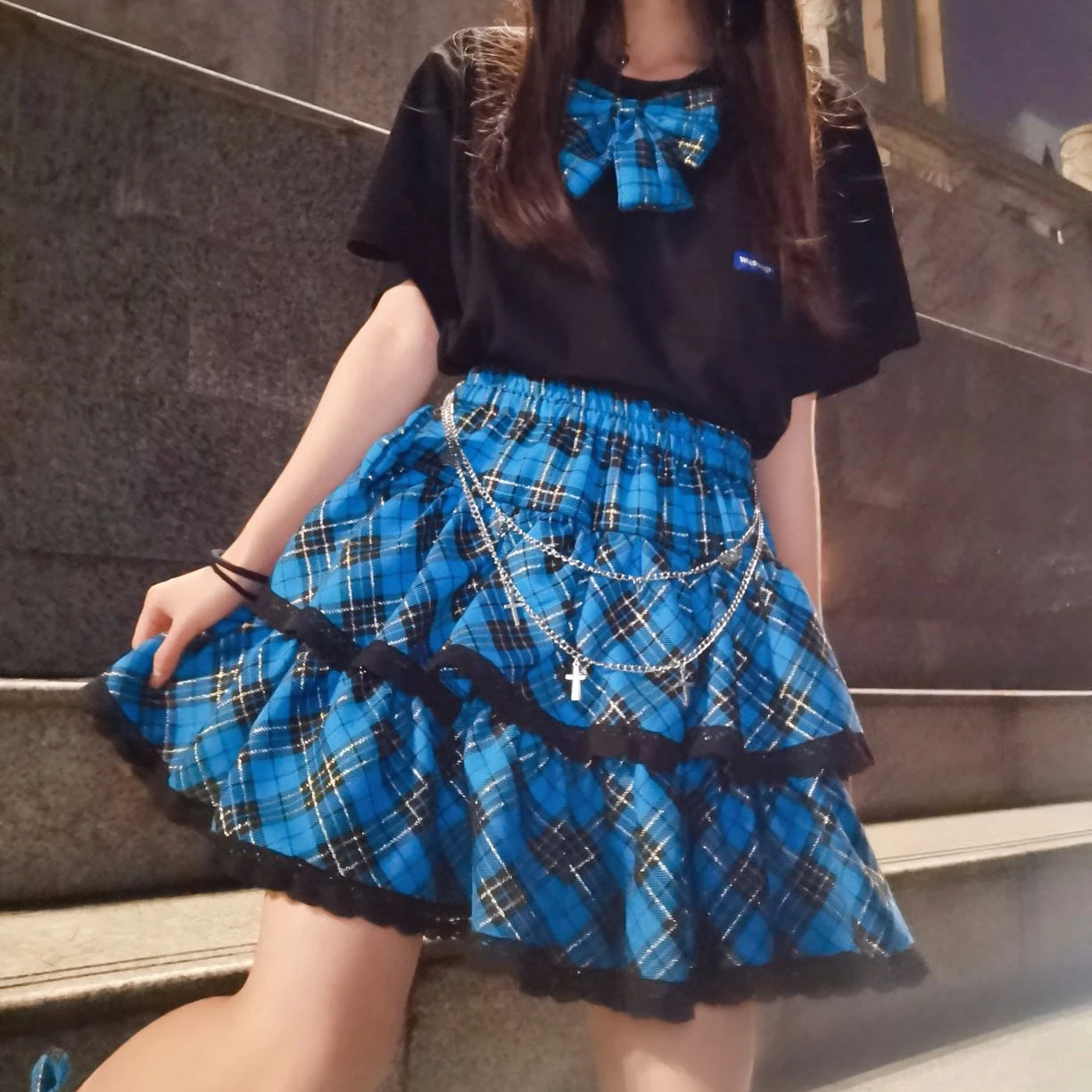 Gothic Lace Lolita Mini Skirt Woman Kawaii Plaid Pleated Pastel Goth F | GraceQueens - Fashion ...