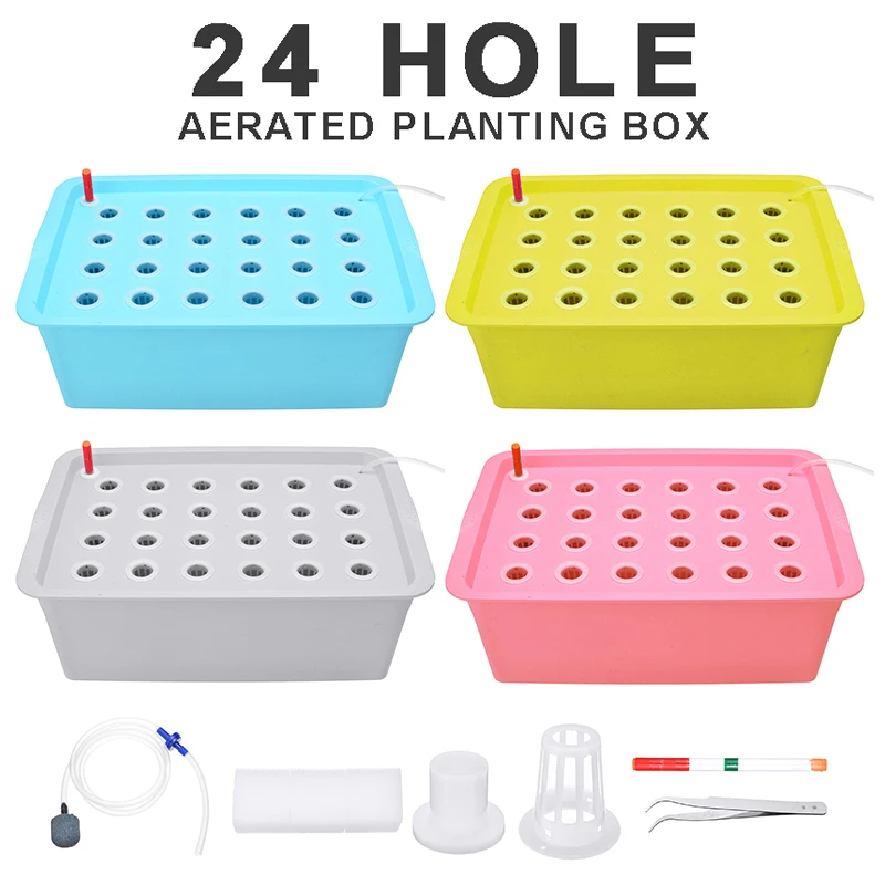 Hydroponics Boxes 24 Holes Plant Site Hydroponic System Garden Seeding ...