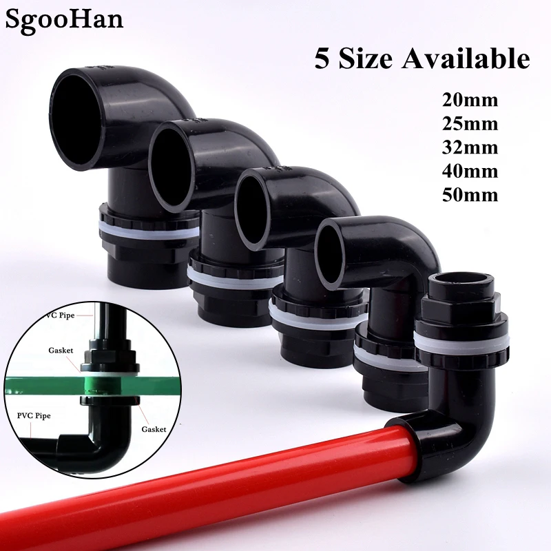 Black I.D 20~50mm PVC Pipe Aquarium Fish Tank 90° Elbow Drainage ...