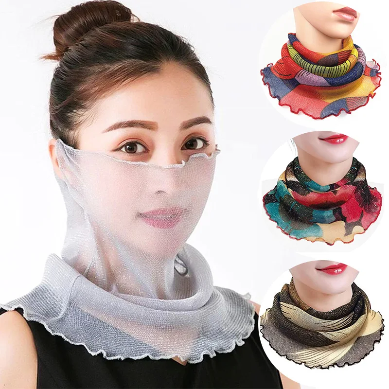 Spring Summer Women Masks Bright Silk Bib Neck Cover Sun Protection ...