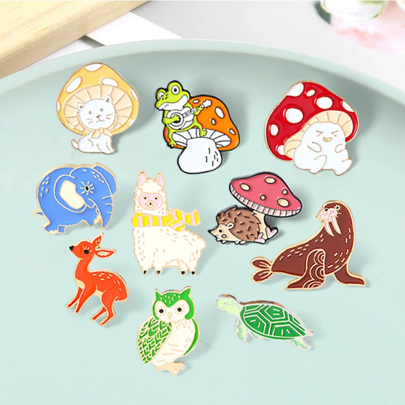 Fun-Animal-Zoo-Enamel-Pins-Walrus-Alpaca-Deer-Owl-Turtle-Elephant ...