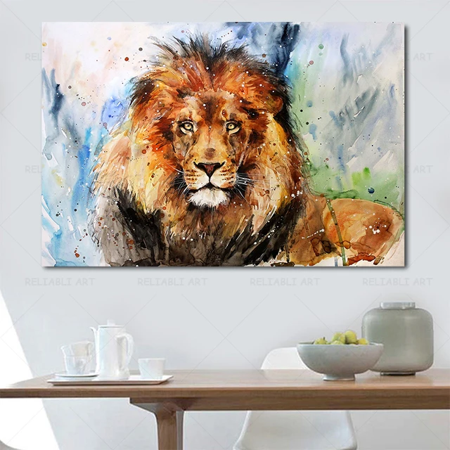 Abstract Watercolor Lion Brave Lion Abstract Watercolor Painting'