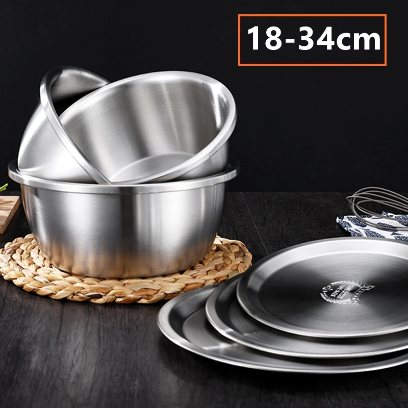 304 Stainless Steel Salad Bowl with Lid Thicken Anti-scald Kitchen ...
