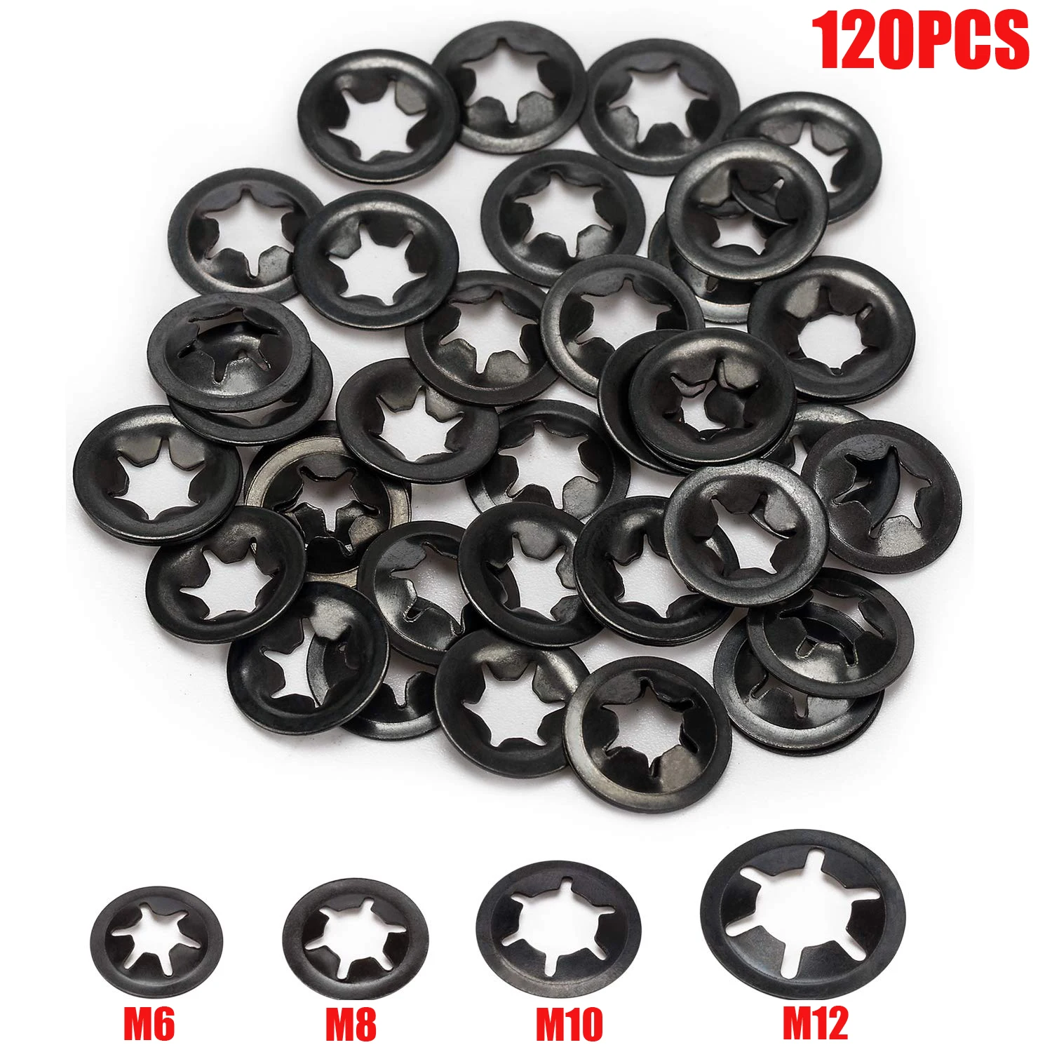 120pcs M6/m8/m10/m12 Metal Starlock Washer Push-on Locking Washer Star ...