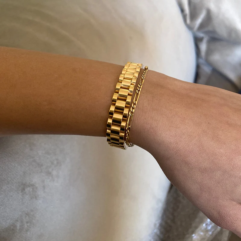 Luxury Golden Stainless Steel Cuba Bracelet Watch Wristband Women ...