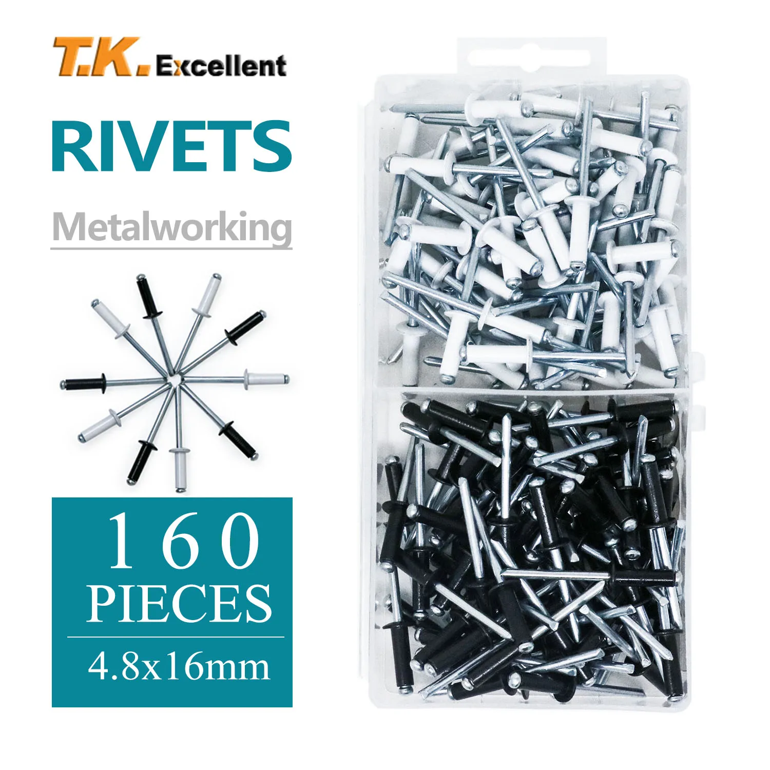Small Head Aluminum Dome Head Blind Pop Rivets Black and White 4.8x16mm Assortment Kit,160PCS ...