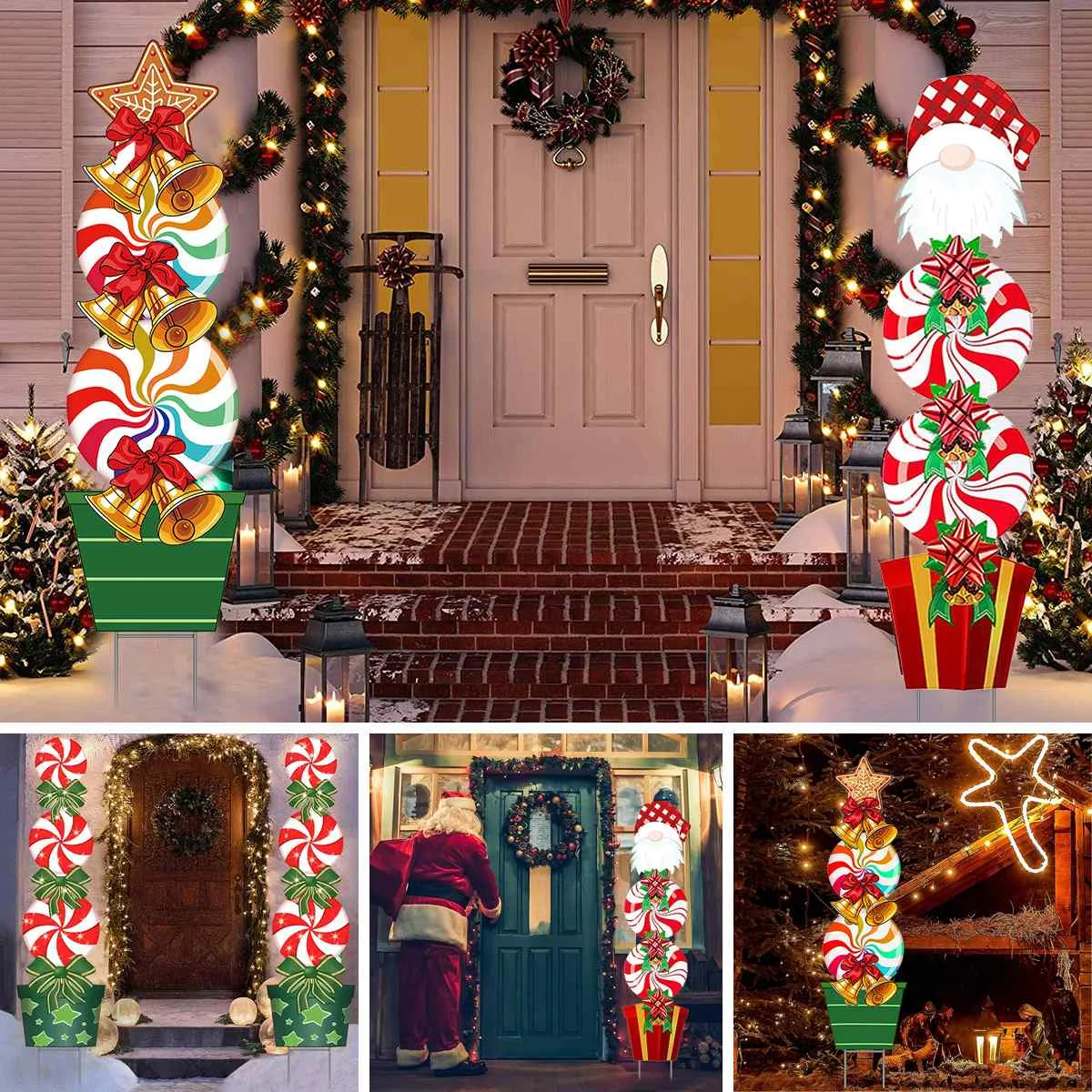 Outdoor Christmas Decorations Xmas Yard Stakes Candy Christmas Yard ...