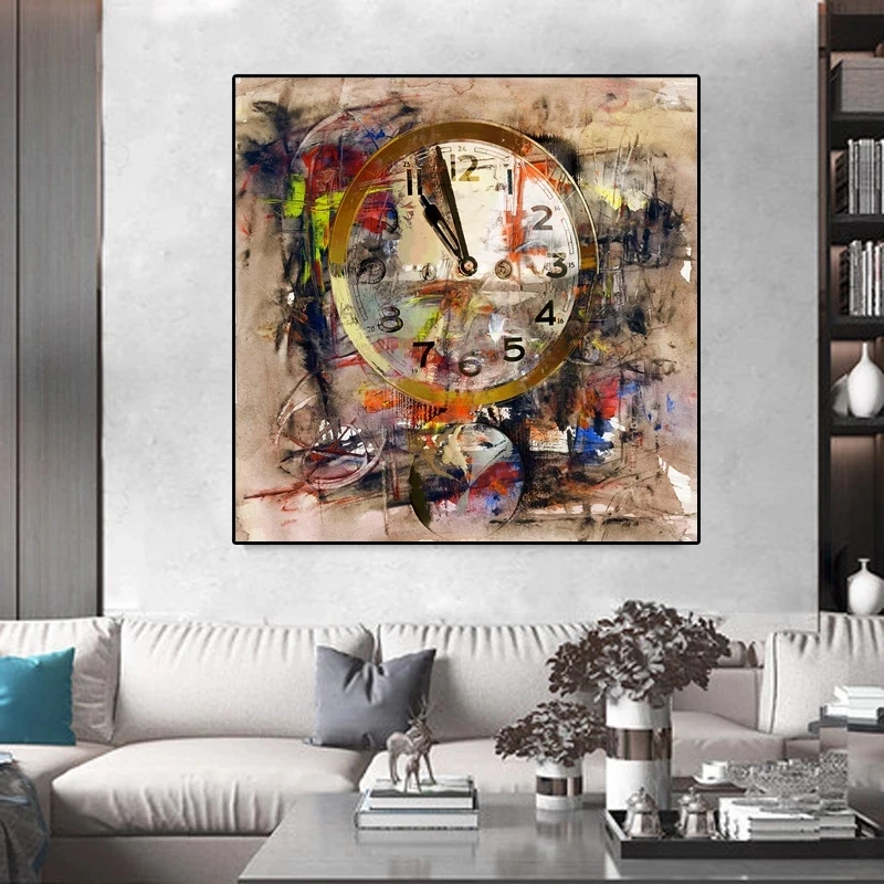 Color-Graffiti-Clock-Canvas-Painting-Creative-Retro-Art-Posters-and ...