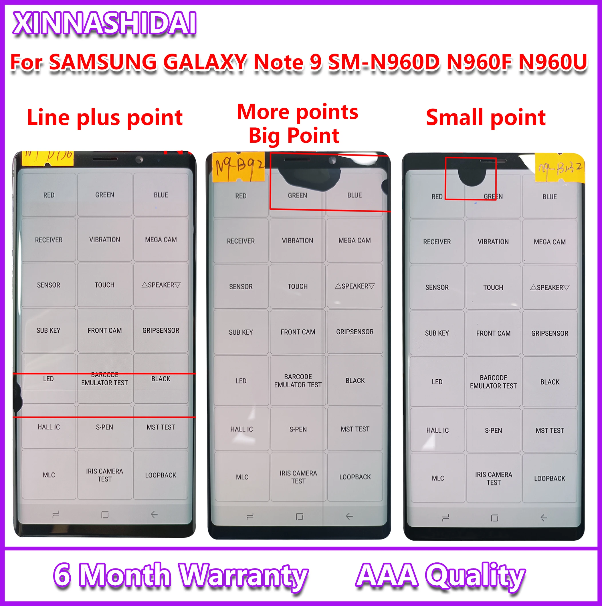 AMOLED 6.4 인치 LCD, 삼성 갤럭시 노트 9 용 LCD 디스플레이, N960D, N960F, 라인 포함 터치 스크린 ...