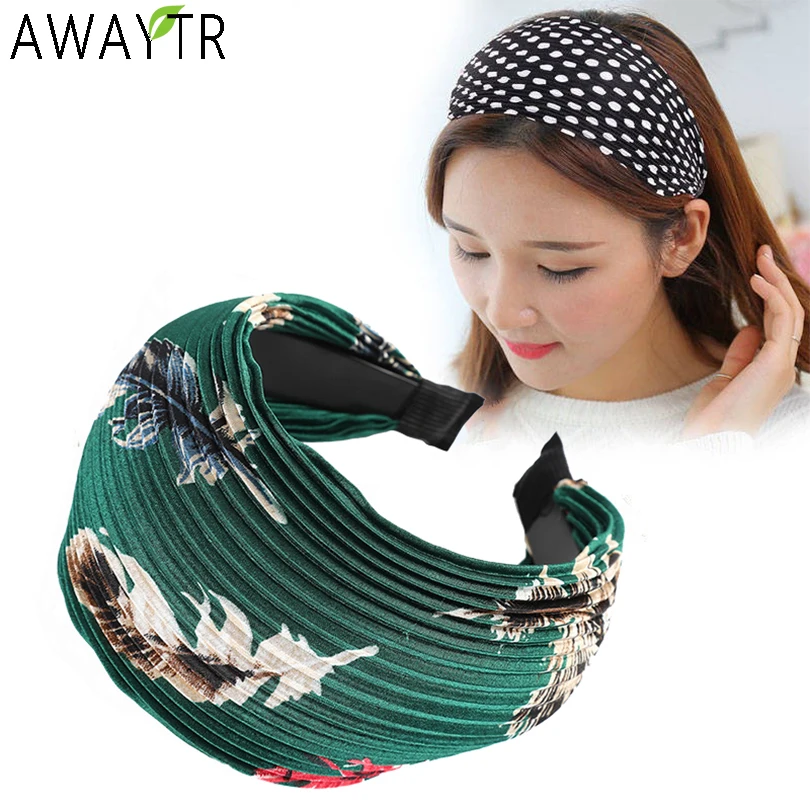 Wide Hairband Printing Dots Solid Turban Solid Elastic Hair Hoop Bands