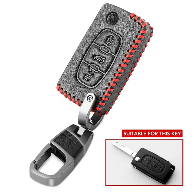 Leather Key Case Fob Remote Cover For Citroen C2 C3 C4 C5 DS3 DS4 ...