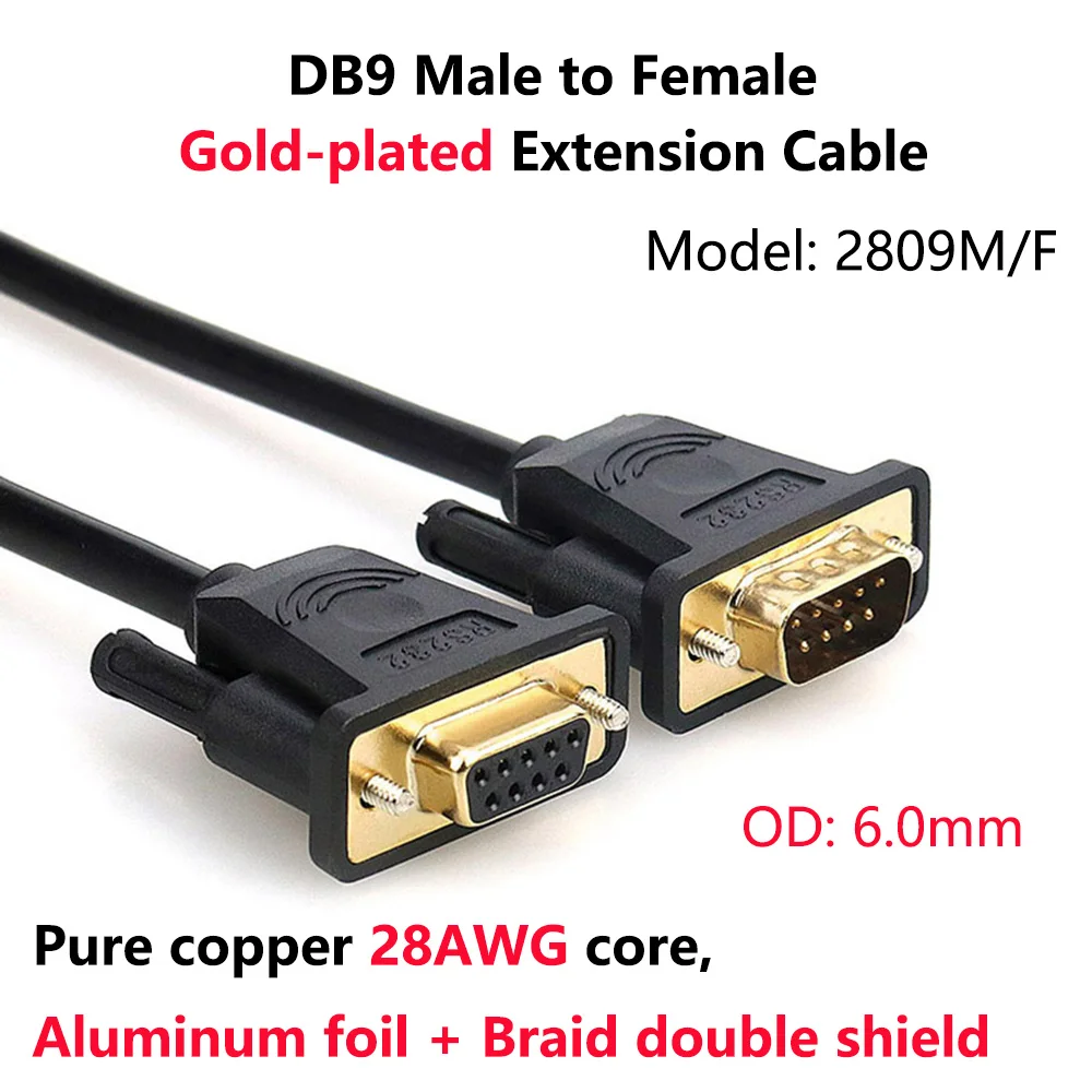 Db9 Male To Female Gold-plated Extension Cable Pure Copper Line Rs232 9 ...