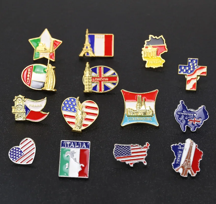 World Famous Building Brooches Heart Shape National Flag Souvenir ...