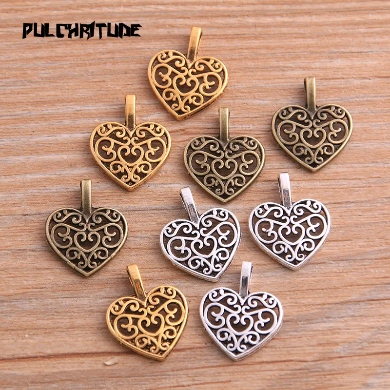 30pcs 15*18mm Three Color Vintage Metal Zinc Alloy Hollow Love Heart ...
