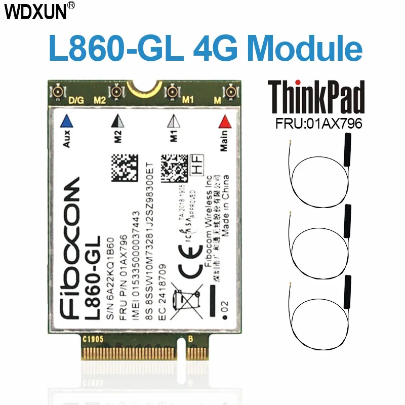 L860 GL WWAN 카드 Fibocom, 레노버 씽크패드 X1 7 8 X1 요가 4th T490 T14 P14s T14s ...