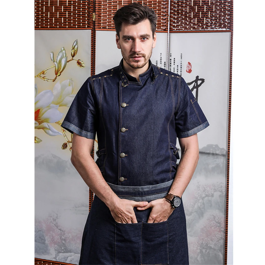 Hight Quality Man Denim Cotton Chef Uniform Kitchen Restaurant Bakery ...