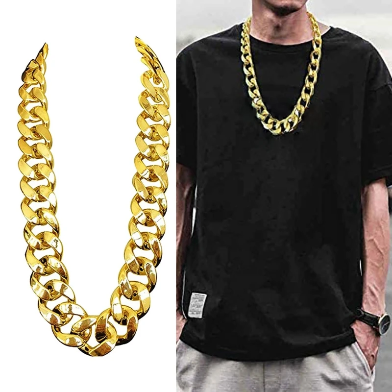 Mens Chunky Necklace Rapper Fake Gold Chain 90S Hip Hop Fake Gold ...