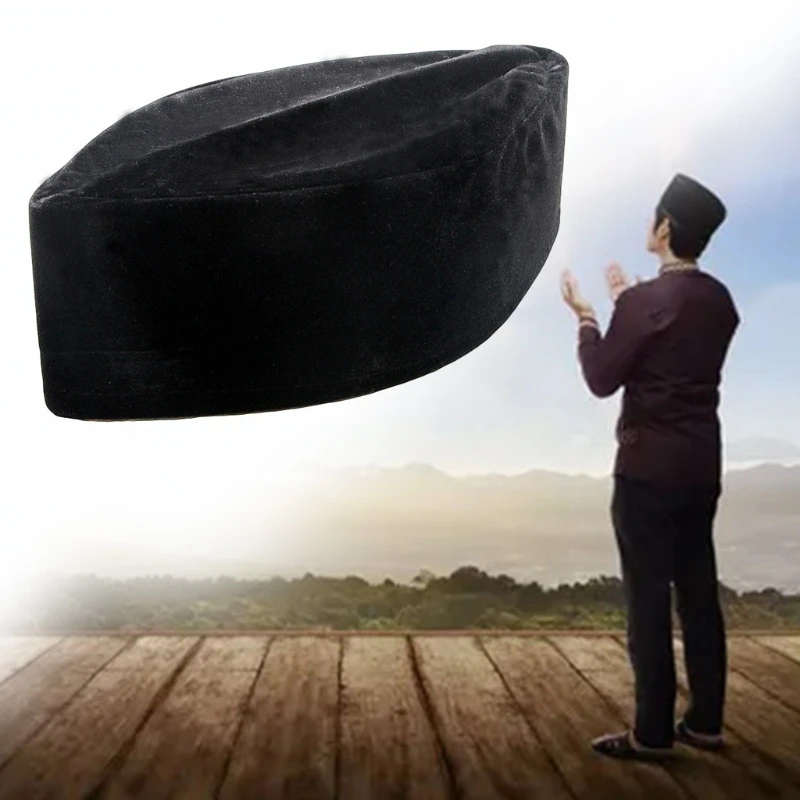 Sombrero Kufi de terciopelo negro para hombres musulmanes, sombrero ...