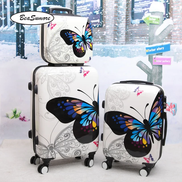 BeaSumore Butterfly leopard rolling luggage Sets Spinner 20 inch Cute ...