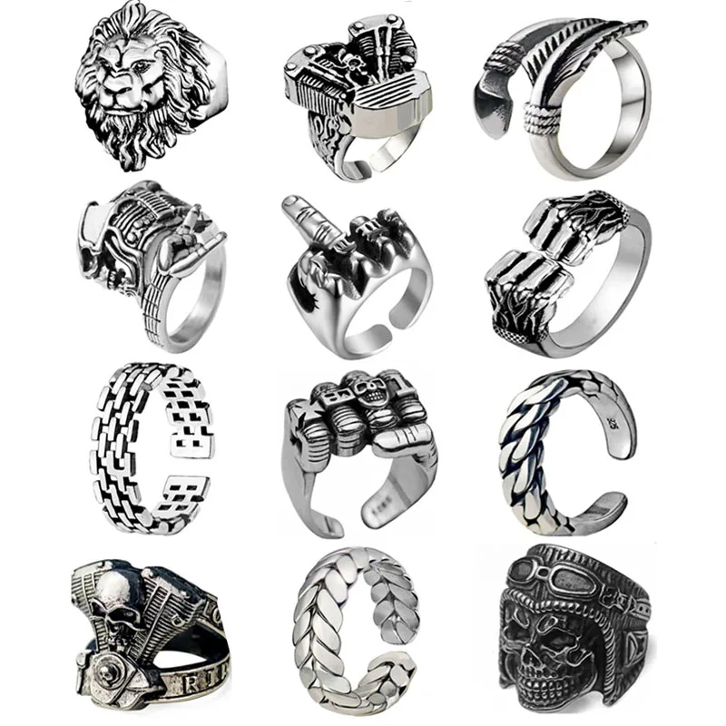2019 새로운 기관차 엔진 주먹 hoe 이 남성 반지 스테인레스 스틸 조절 레트로 고딕 펑크 할로윈 액세서리 반지|Rings ...