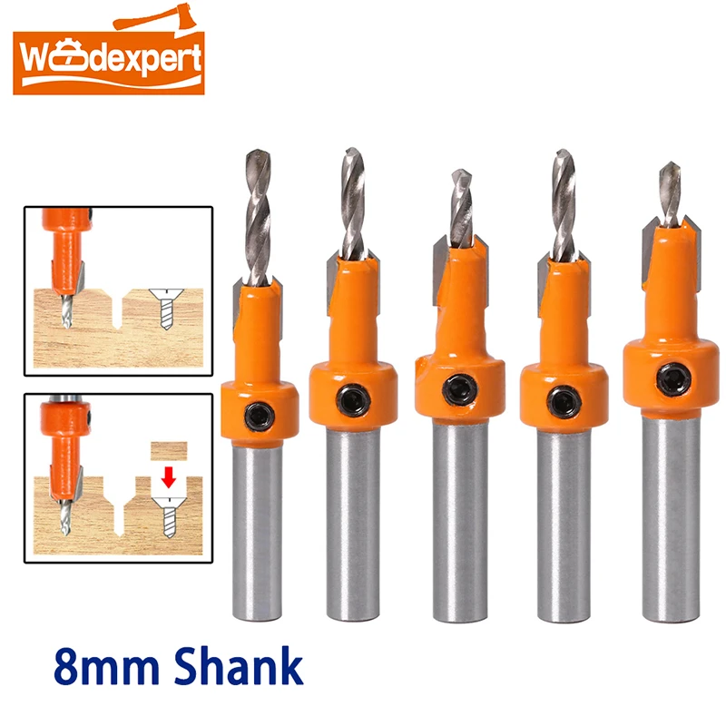 Countersink Drill Slot Bit 8mm Shank With Depth Stop For Wood Hole ...