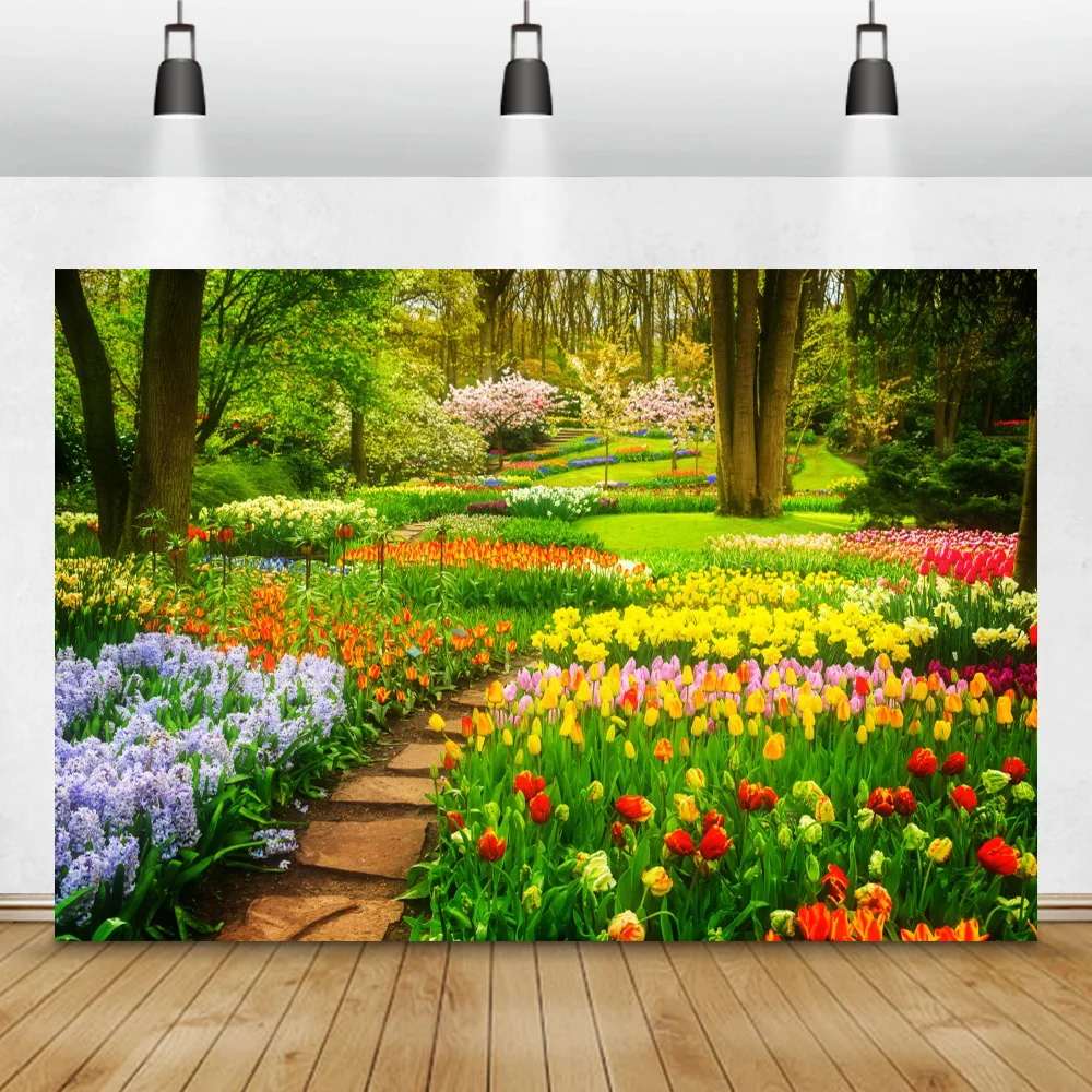 Laeacco Spring Blossom Flower Floret Garden Way Outdoor Scenic Photo ...
