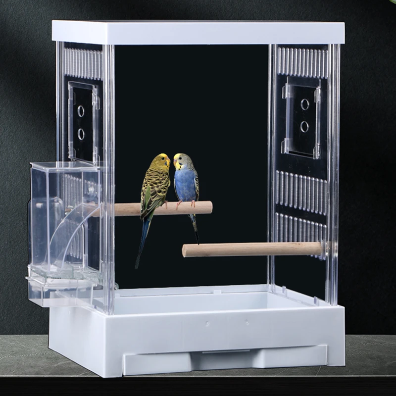 Branco Acrílico Gaiola De Pássaro Alimentador Transparente Grande Pássaros Canários Gaiola ...