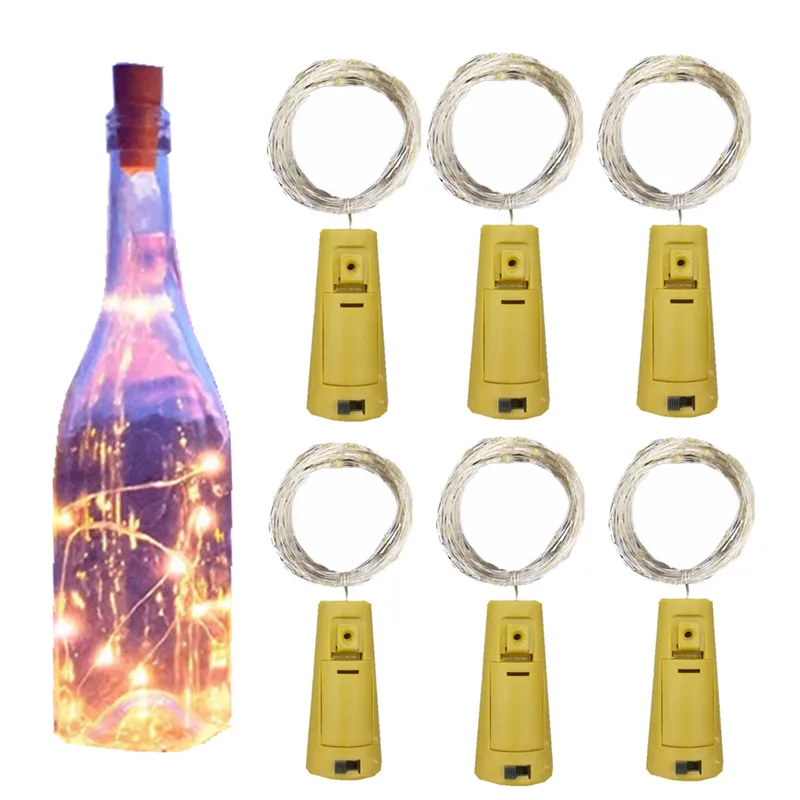 6pcs 20led Wine Bottle with Cork Bottle Led String Fairy Lights Battery ...
