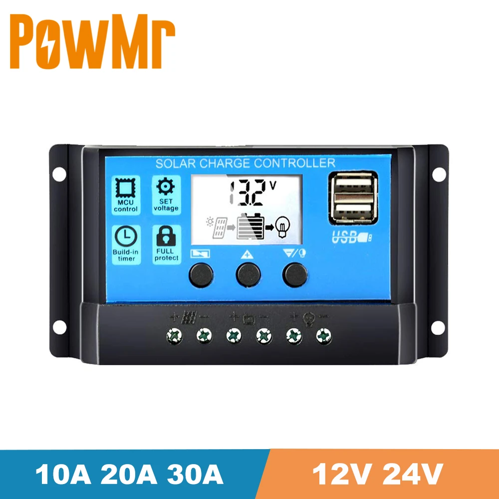 Solar Battery Charger Controller 30a 20a 10a Lcd Pwm 12v 24v Auto Solar Regulator With Dual Usb ...