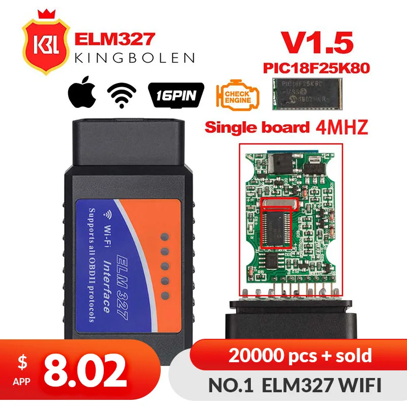 ELM327 V1.5 Bluetooth/Wifi OBD2 V1.5 Elm 327 Bluetooth PIC18F25K80 Chip OBD Auto Diagnostic Tool ...