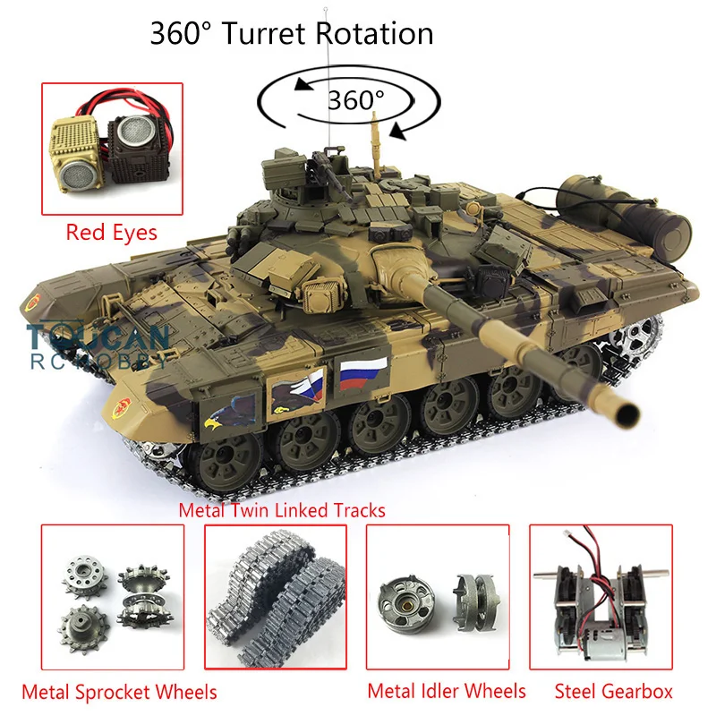 Heng Long 1/16 Tk7.0 Upgraded Russia T90 Rtr Rc Tank 3938 W/ 360 ...