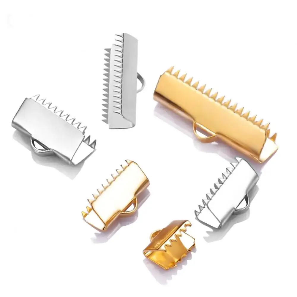 20pcs 2 Colors Stainless Steel Ribbon Clip Clamp Cord Crimp End Cap Tip ...