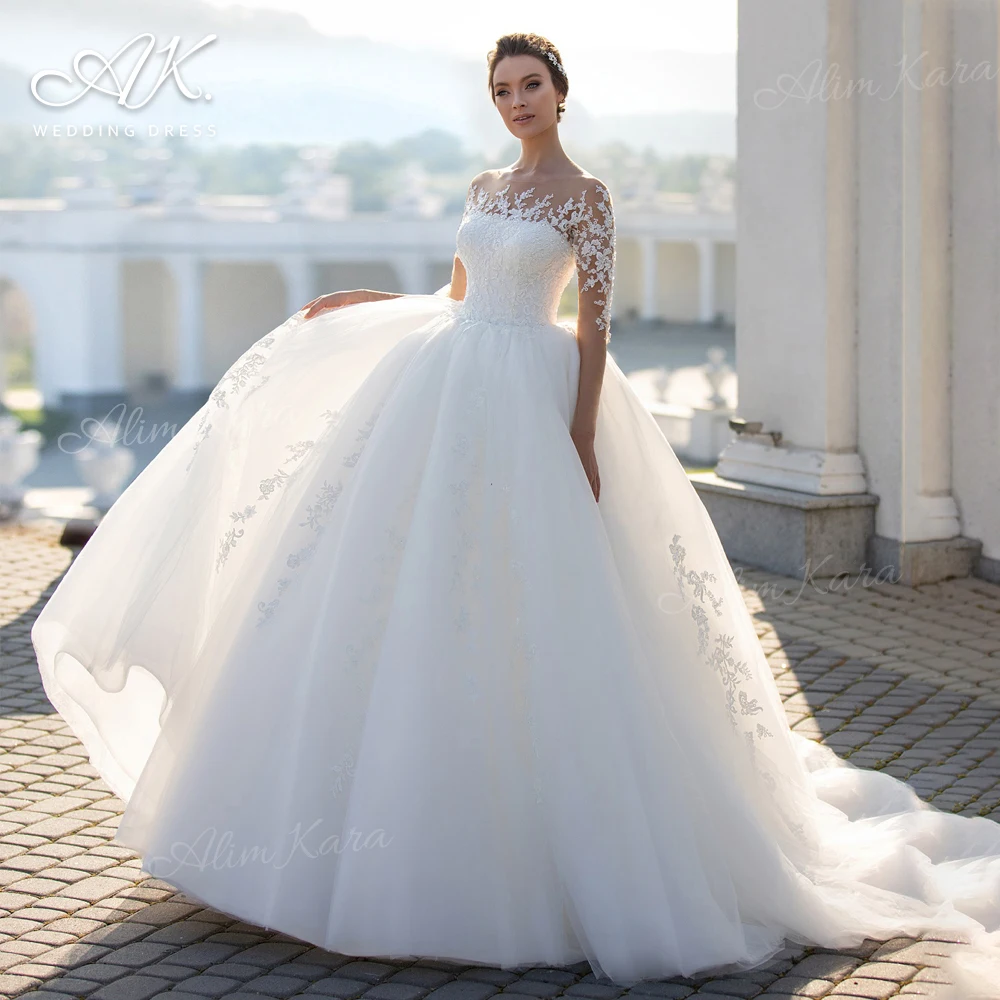 Alim-Kara-Long-Sleeve-Wedding-Dress-2024-Appliques-Pearls-Lace-Bridal ...