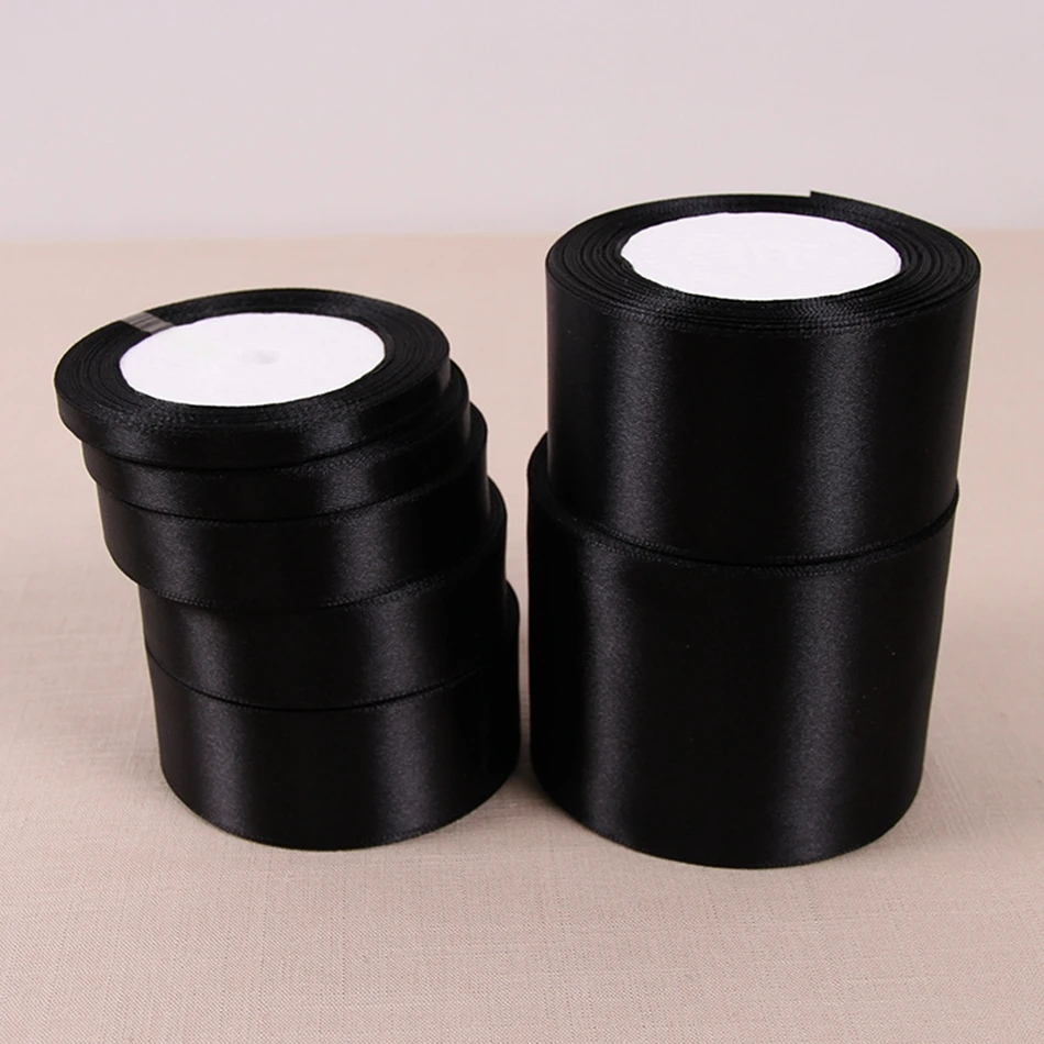 25Yards/Roll 25mm Christmas Black Gift Satin Ribbon for Sewing DIY ...