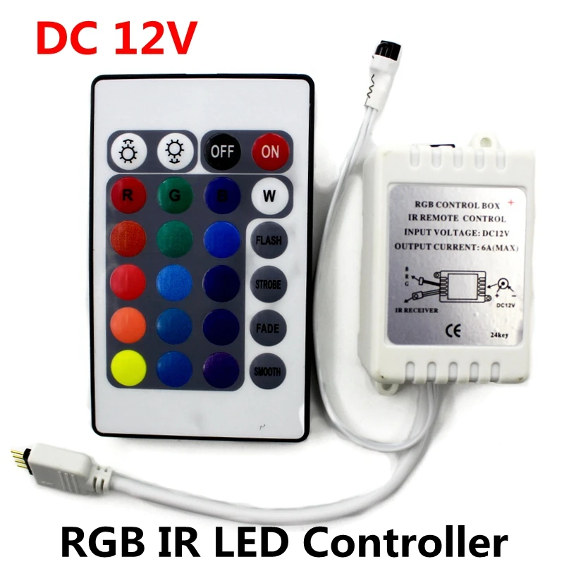 DC 12V RGB IR Remote Controller 24 Keys LED Driver Dimmer For LED Strip ...