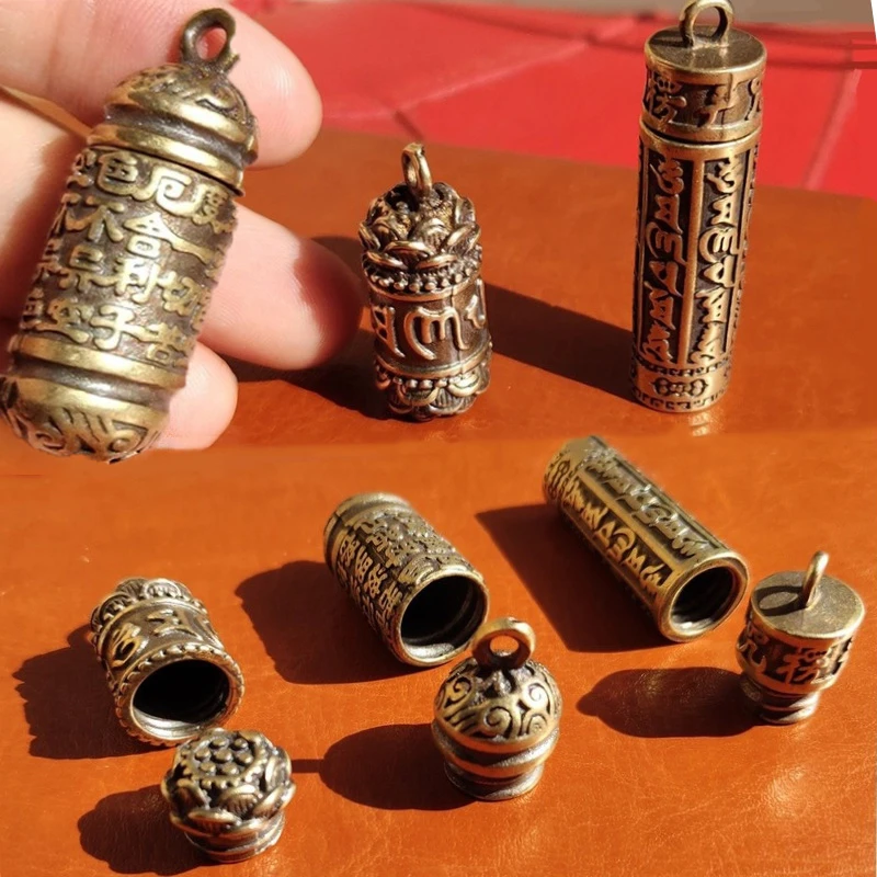 Hollow Brass Buddha Bottle Sutra Cylinder Pendant Keychain Necklace ...
