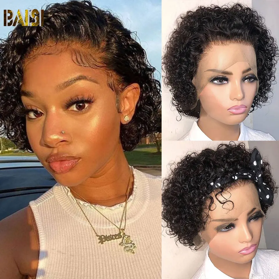 Baisi Brazilian Pixie Cut Wig Human Hair Short Curly Bob Wig Lace Front ...