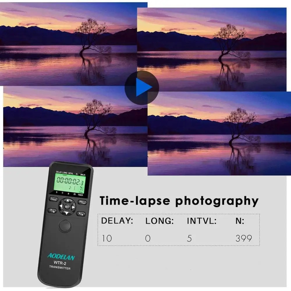 AODELAN WTR-2 Camera Wireless Shutter Release Timer Remote Control for Canon EOS R,RP,Rebel T7i ...