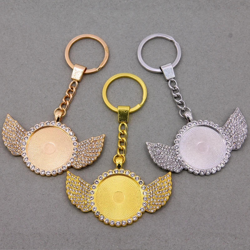 2pcs/lot 30mm Angel wings Cameo Glass Inlaid Zircon Cabochon Base ...