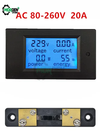 AC 80-260V 20A Digital Voltmeter Ammeter Power Energy Tester 110V 220V ...