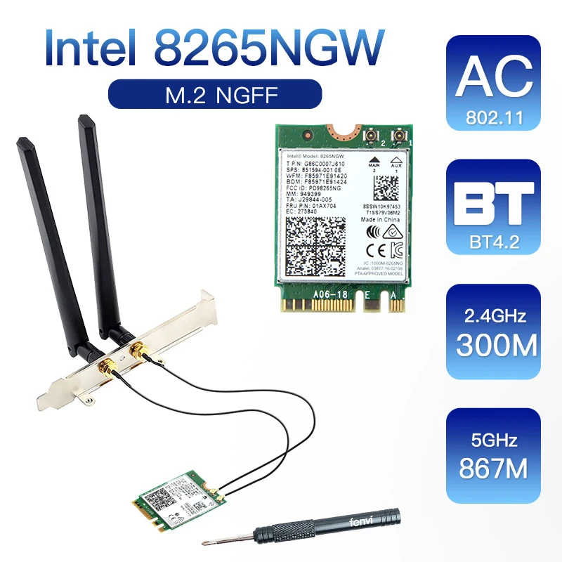 Dual Band 2.4G/5Ghz Wifi Bluetooth Wlan For Intel 8265NGW Wireless-AC 8265 NGFF 802.11ac 867Mbps ...