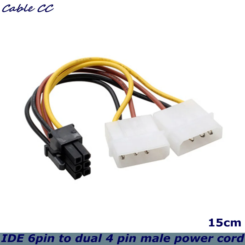15cm 6 inch 2 x Molex 4 pin to 6-Pin PCI Express Video Card Pci-e ATX ...
