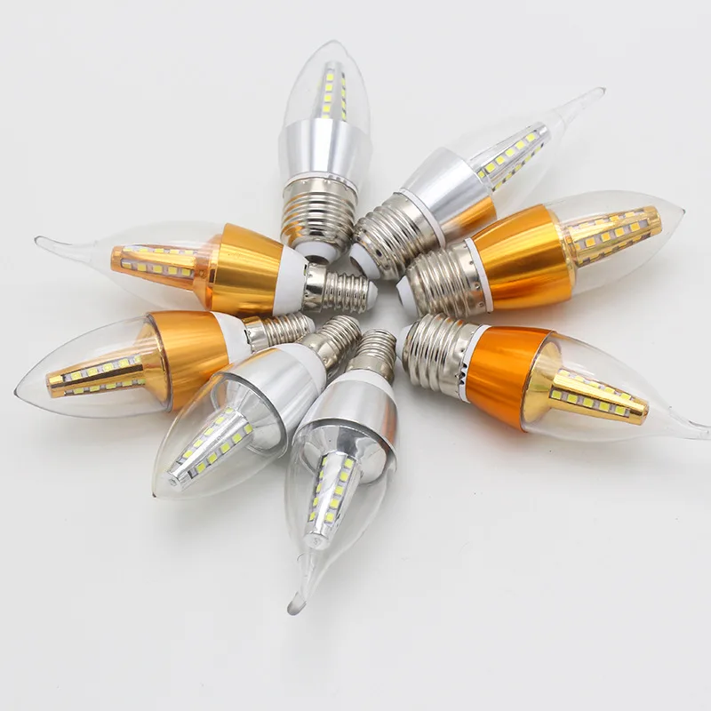 10Pcs/Lot LED Bulb Candle E14 5W 7W 9W 12W Golden Aluminum light AC ...