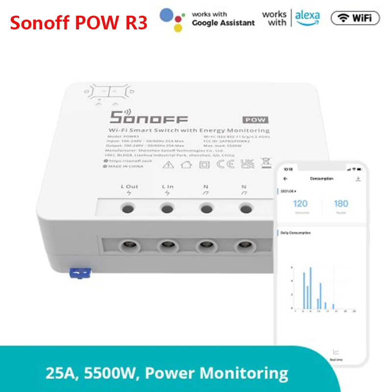 Sonoff Pow R3/R2, High Power Smart WiFi Switch,15A/25A ON/Off Switch ...