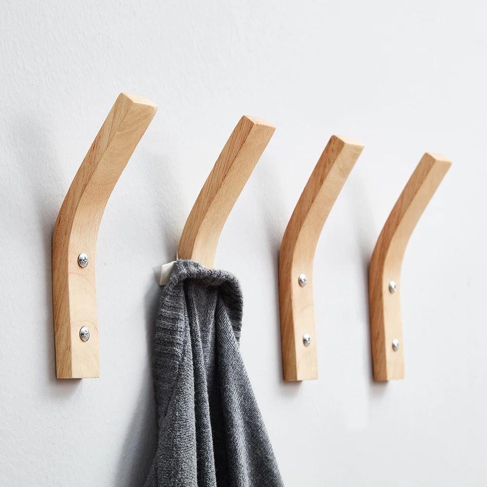 Colgador de ropa de madera Natural, gancho de abrigo montado en la ...