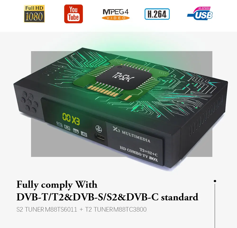 Vmade DVB-T2 S2 DVB-C 3 в 1 Combo HD цифровой наземный спутниковый ресивер MPEG-2/4 поддержка ...