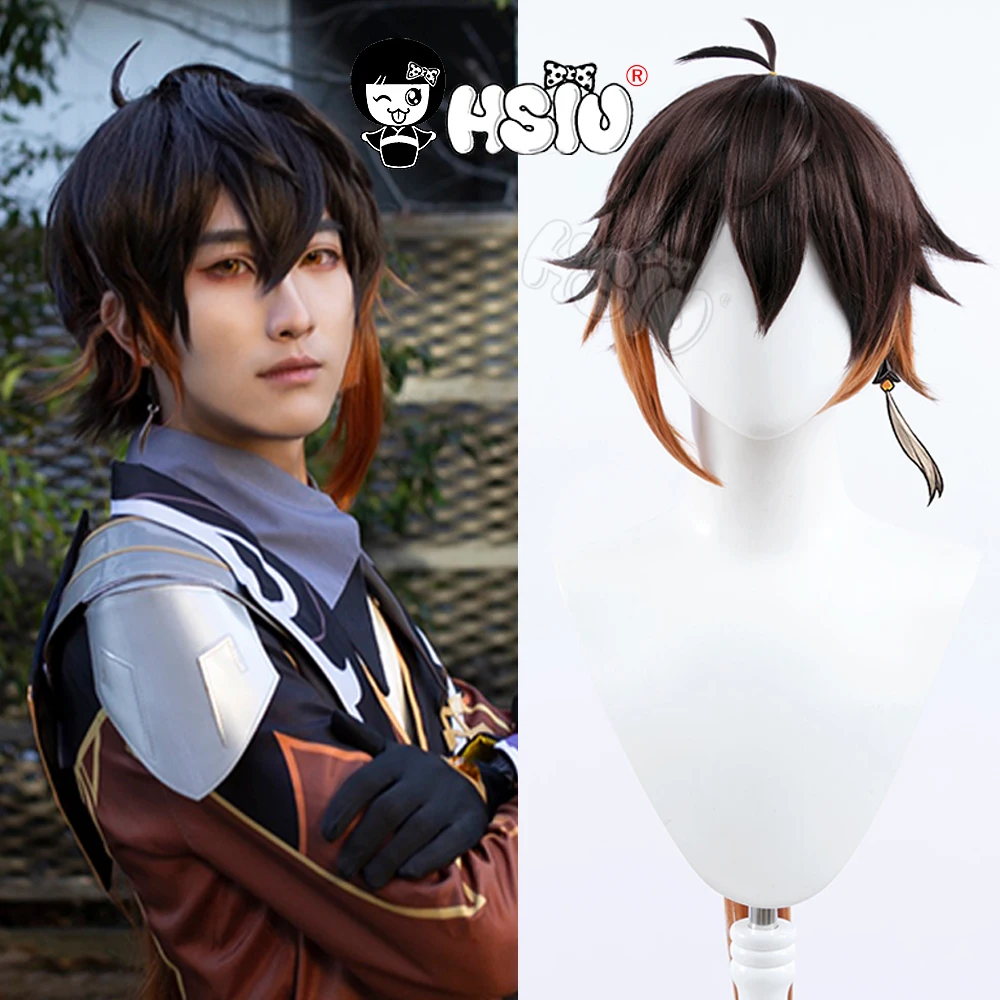 Zhongli Peluca de cosplay Genshin Impact HSIU, pelo largo naranja ...