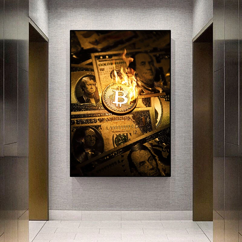 Burning-Dollars-Posters-Modern-Art-Canvas-Paintings-Printing-Creative ...