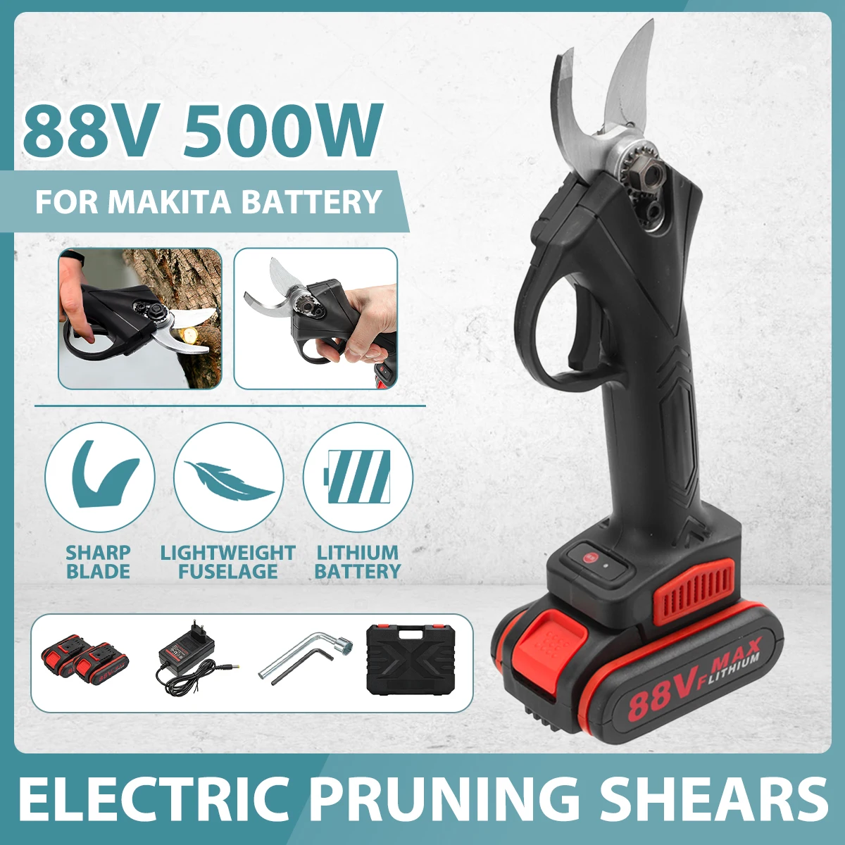 88V Electric Garden Pruner Cordless Tool Adjustable Electric Pruning ...
