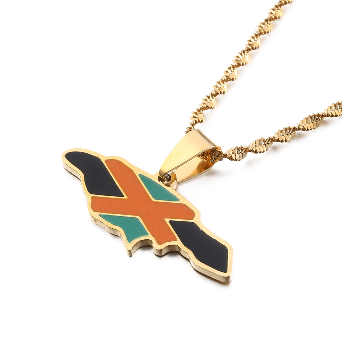 Trendy-Unisex-Stainless-Steel-Enamel-Jamaica-Map-Pendant-Necklaces ...
